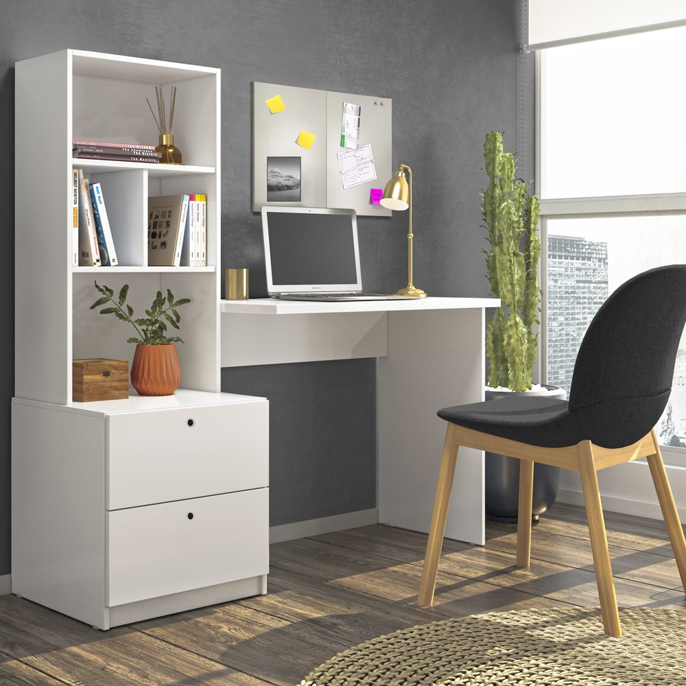 Escrivaninha com Estante Pérola Branco Mobili | MadeiraMadeira