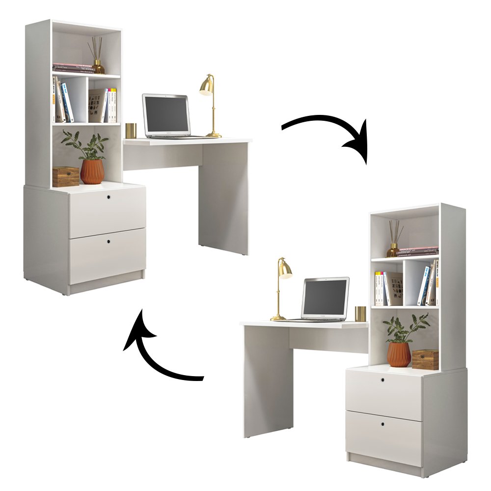 Escrivaninha com Estante Pérola Branco Mobili | MadeiraMadeira