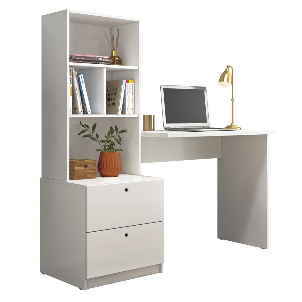 Escrivaninha com Estante Pérola Branco Mobili | MadeiraMadeira