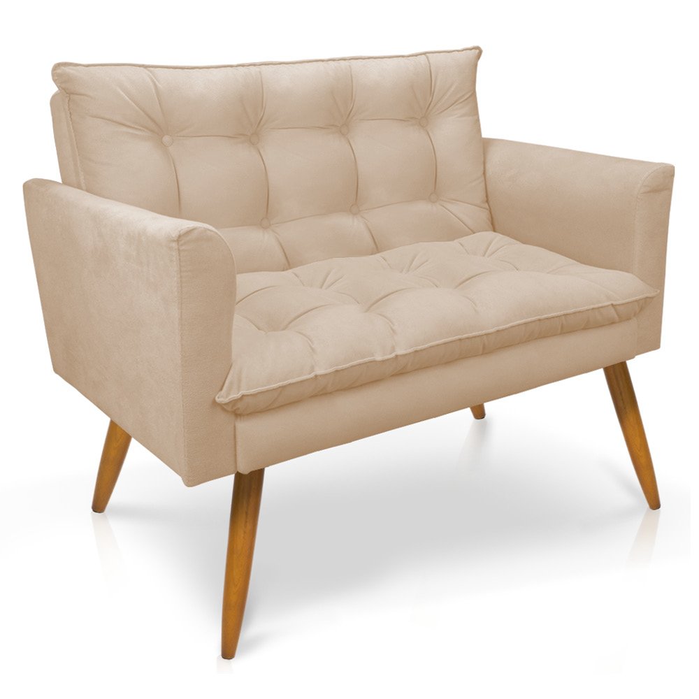 Kit Poltrona e Namoradeira 2 Lugares Thais Suede Pés Palito Castanho ...