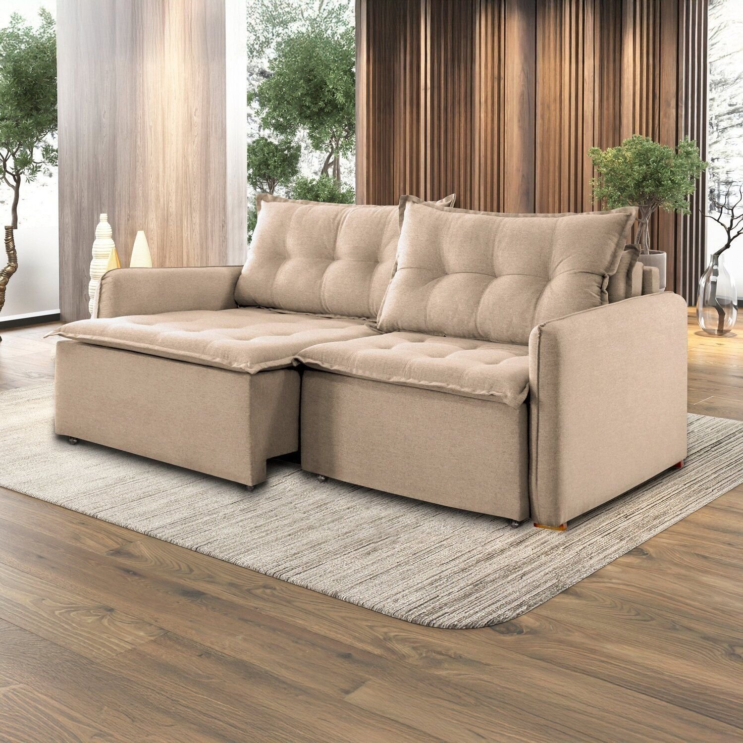 Sofá Cama Retrátil e Reclinável 260cm Linho Flórida | MadeiraMadeira