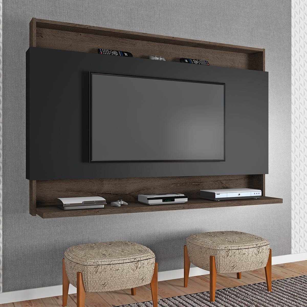 Painel Home para TV até 50 Pol 136 x 91 Cm MDP Preto | MadeiraMadeira