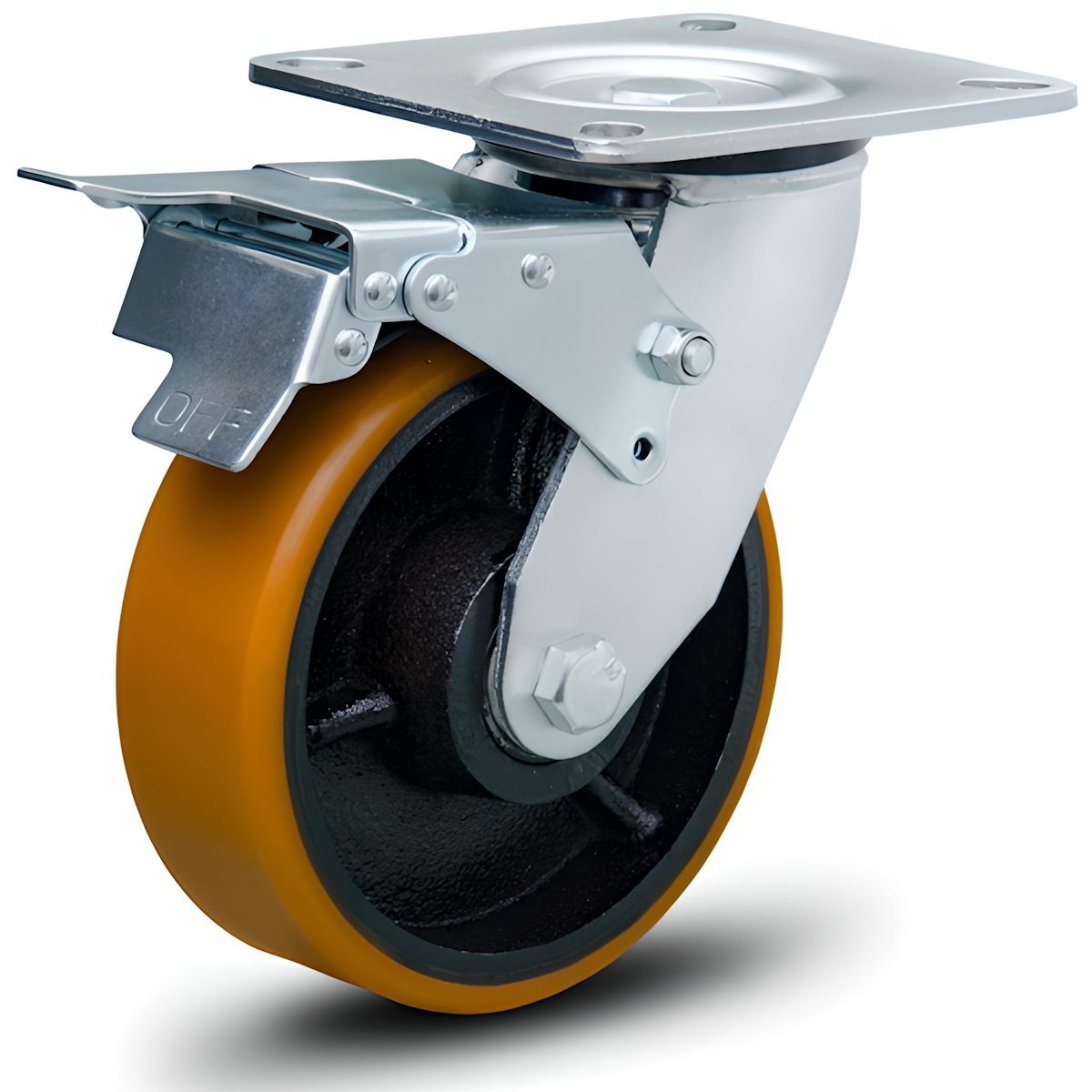 Rodizio Industrial Giratorio com Freio Pu com Rolamento Núcleo Ferro ...