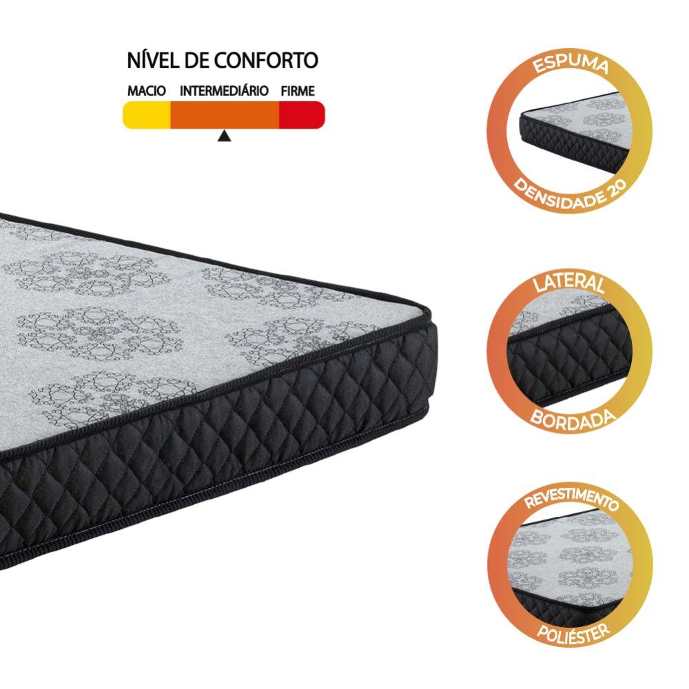 Colchão Solteiro Espuma D20 Esplanada 78x188x12cm Preto | MadeiraMadeira