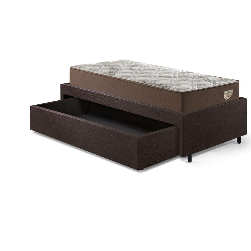 Cama Box Solteirão Courino Linho Marrom com Gaveta e Colchão Relax ...