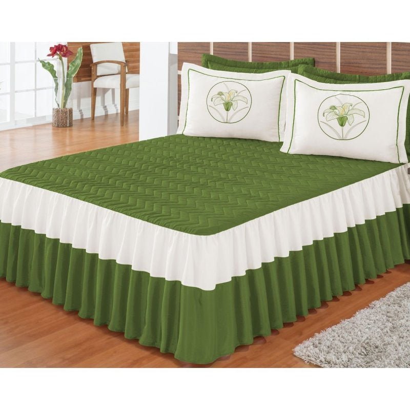 Colcha Lírio Casal 05 Peças - Verde Musgo | MadeiraMadeira