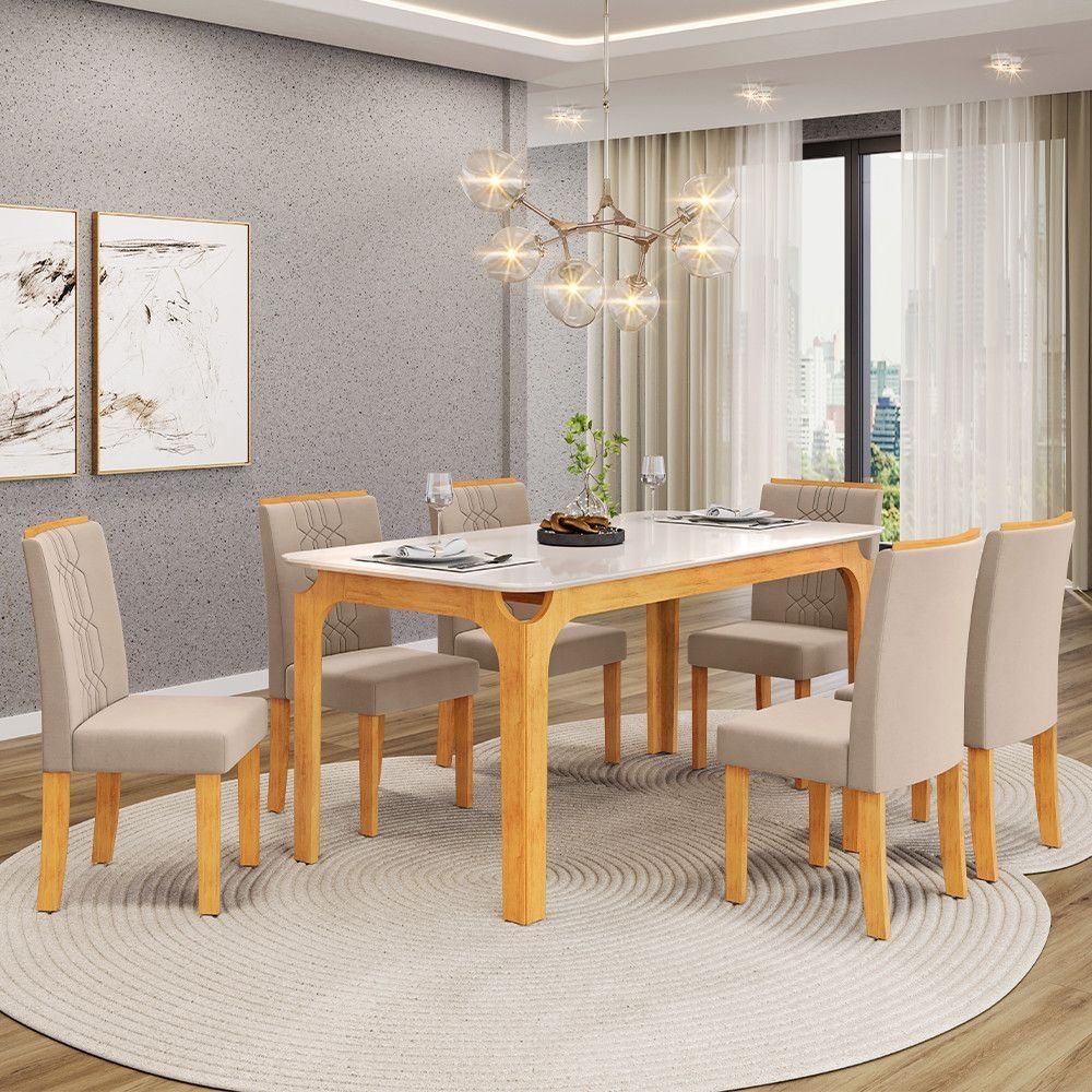 Sala e Jantar Dj Móveis Mesa Marina com Vidro e 6 Cadeiras Zoe ...