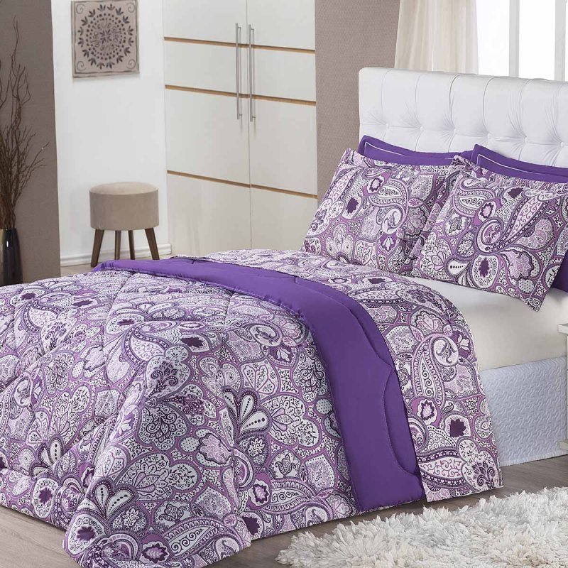 Edredom Vernazza Roxo Casal Dupla Face 120 Fios | MadeiraMadeira