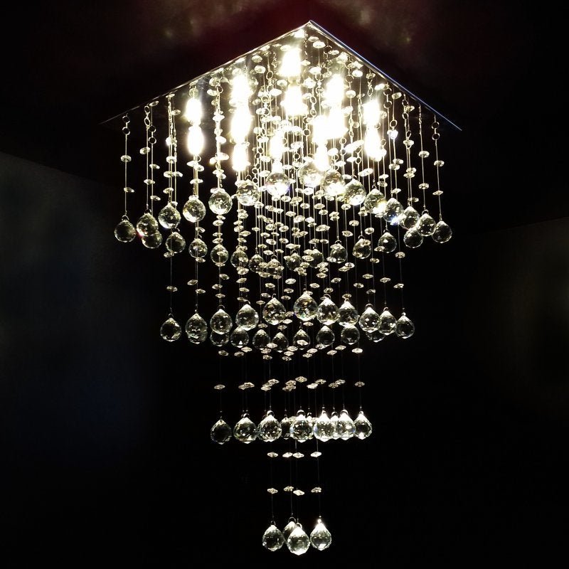 Lustre de Cristal Quadrado Quatro Cubos 40x40cm + Lâmpada LED 220V ...