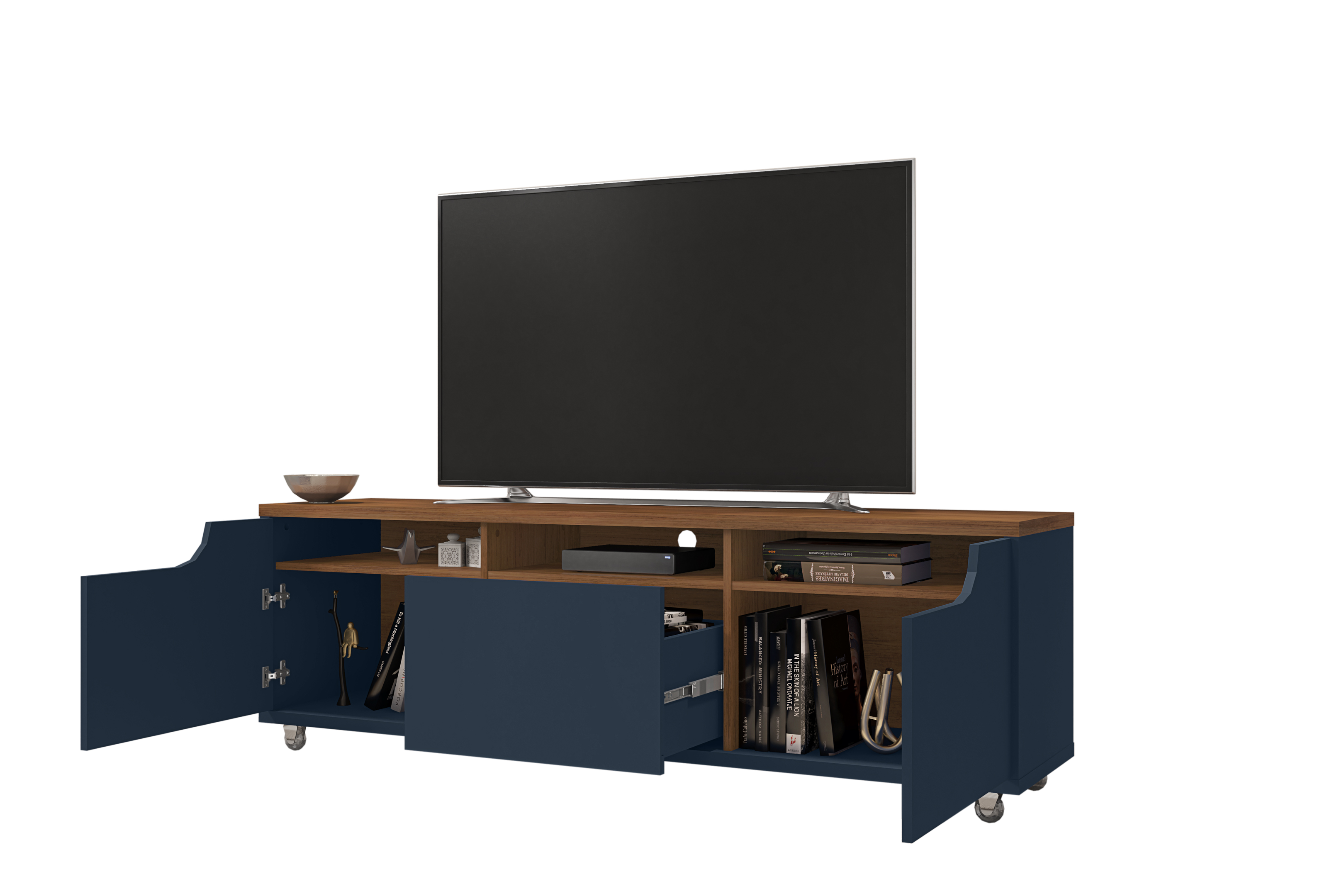 Rack New Jersey 180 para TV 60 Pol Sala 1 Gaveta e 2 portas Azul ...