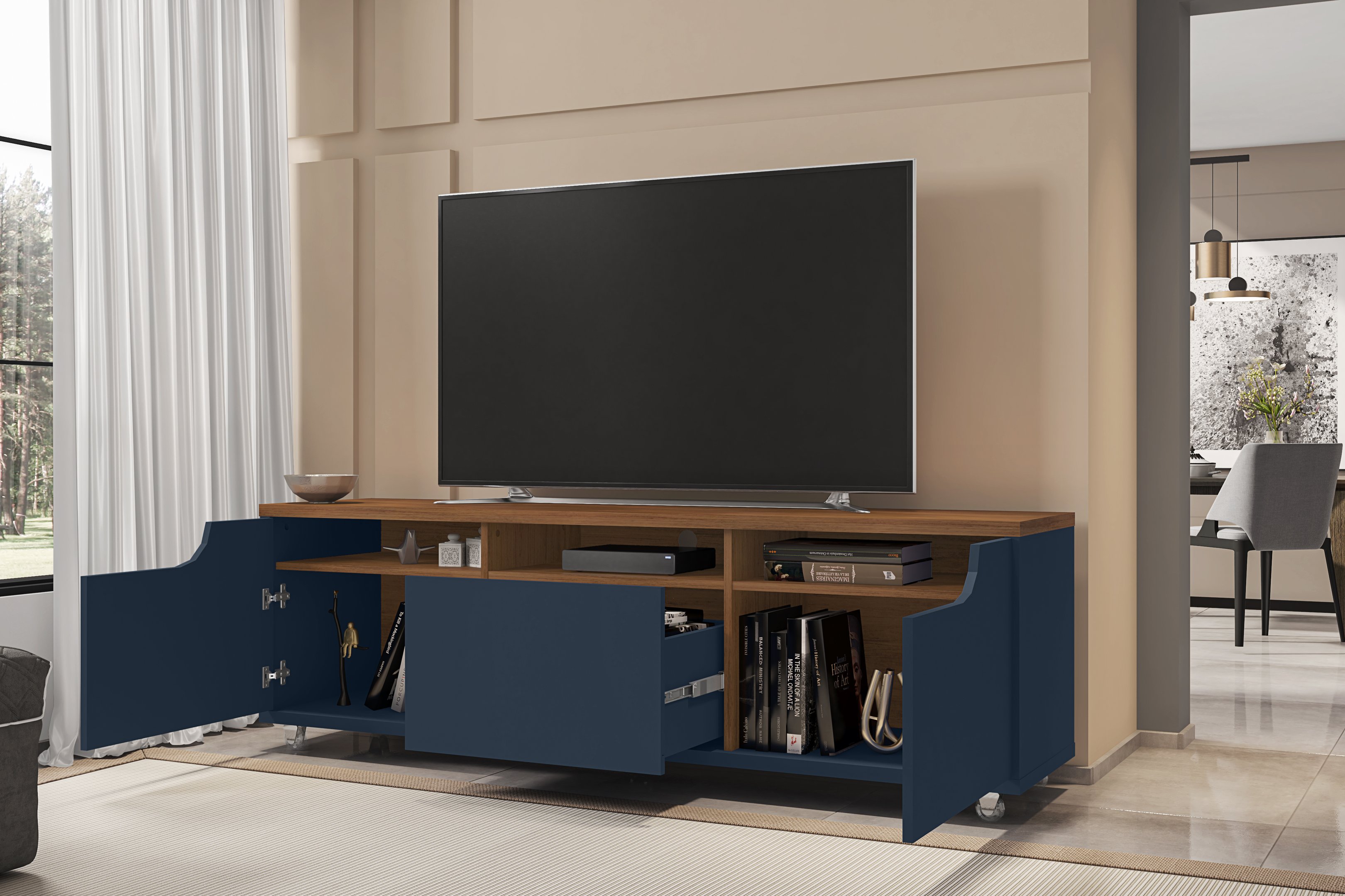 Rack New Jersey 180 para TV 60 Pol Sala 1 Gaveta e 2 portas Azul ...