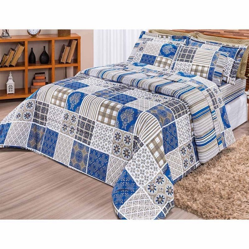 Kit Edredom King 07 Peças Percal 180 Fios Requinte Azul - Bia Enxovais ...