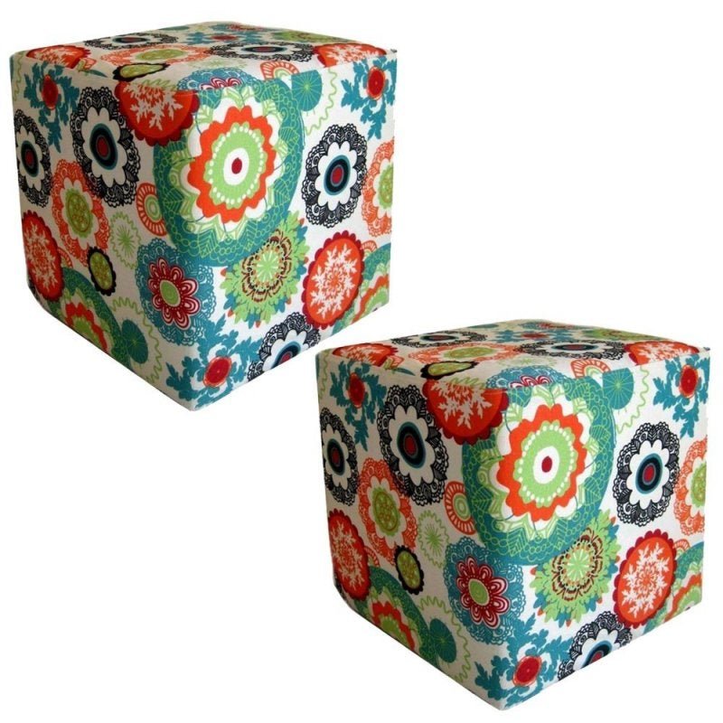 Kit 2 Puffs Decorativo Quadrado Tecido Floral Laranja - Nay Estofados | MadeiraMadeira