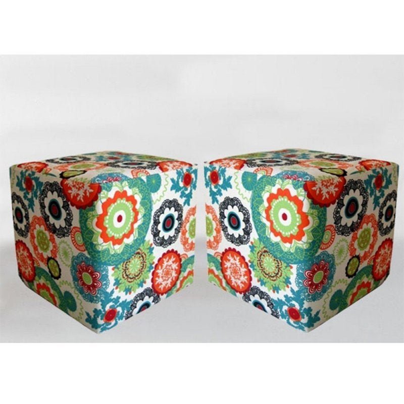 Kit 2 Puffs Decorativo Quadrado Tecido Floral Laranja - Nay Estofados | MadeiraMadeira