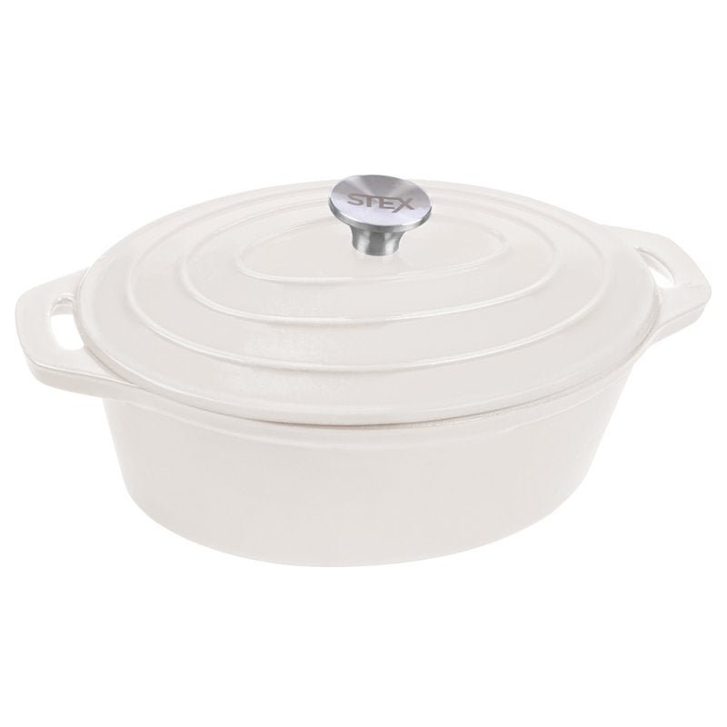 Panela Oval de Ferro Fundido Esmaltada - Stex Cookware - Branca Fosca ...
