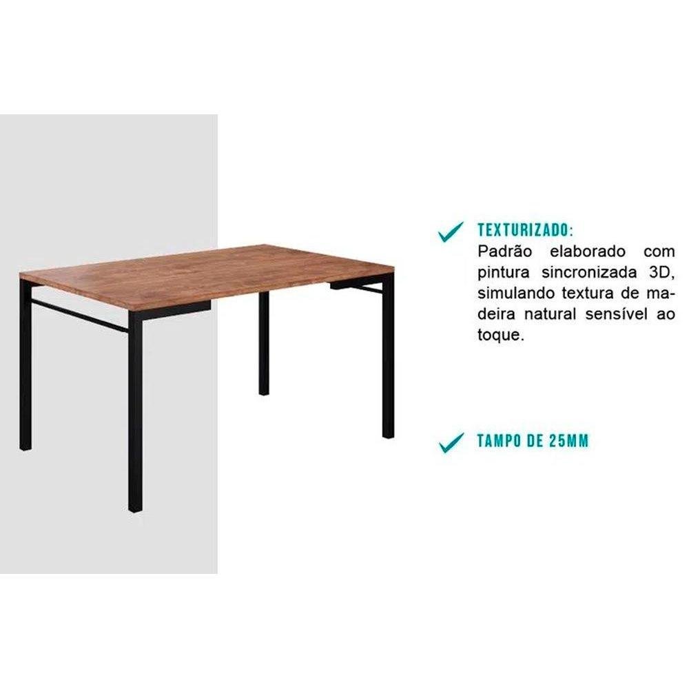 Mesa de Sala Jantar 1526 + Tampo Madeirado 136x90cm Preto/Native ...