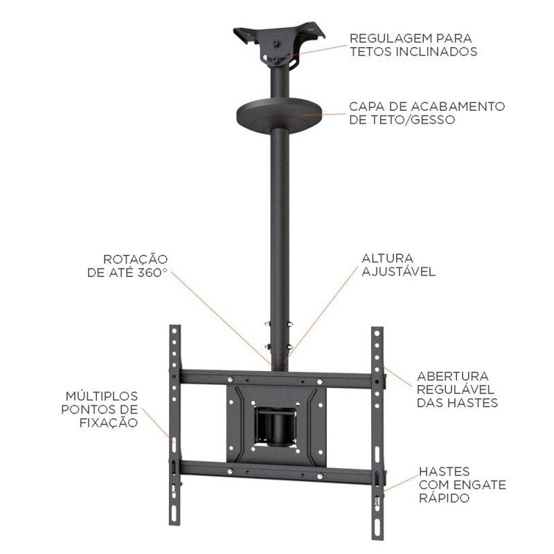 Suporte com Inclinação de Teto para TVs LCD/Led/Plasma/3D de 26 Até 55 ...