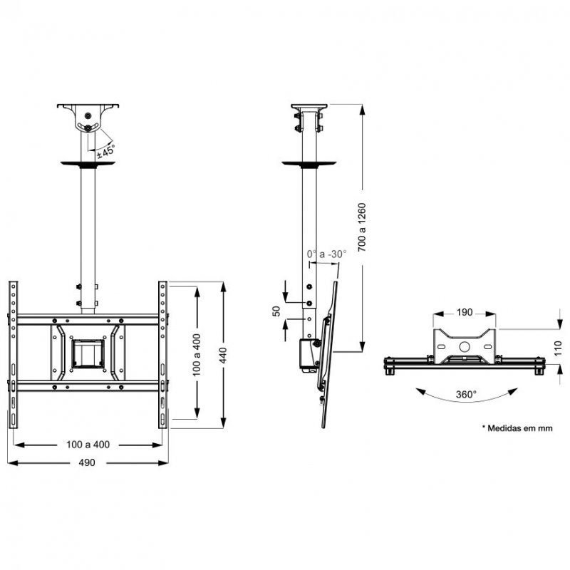 Suporte com Inclinação de Teto para TVs LCD/Led/Plasma/3D de 26 Até 55 ...