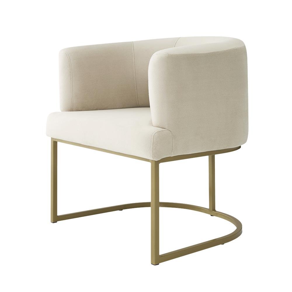 Poltrona Decorativa Arredondada Emi Base de Ferro Dourado em Veludo Bege Estofama | MadeiraMadeira