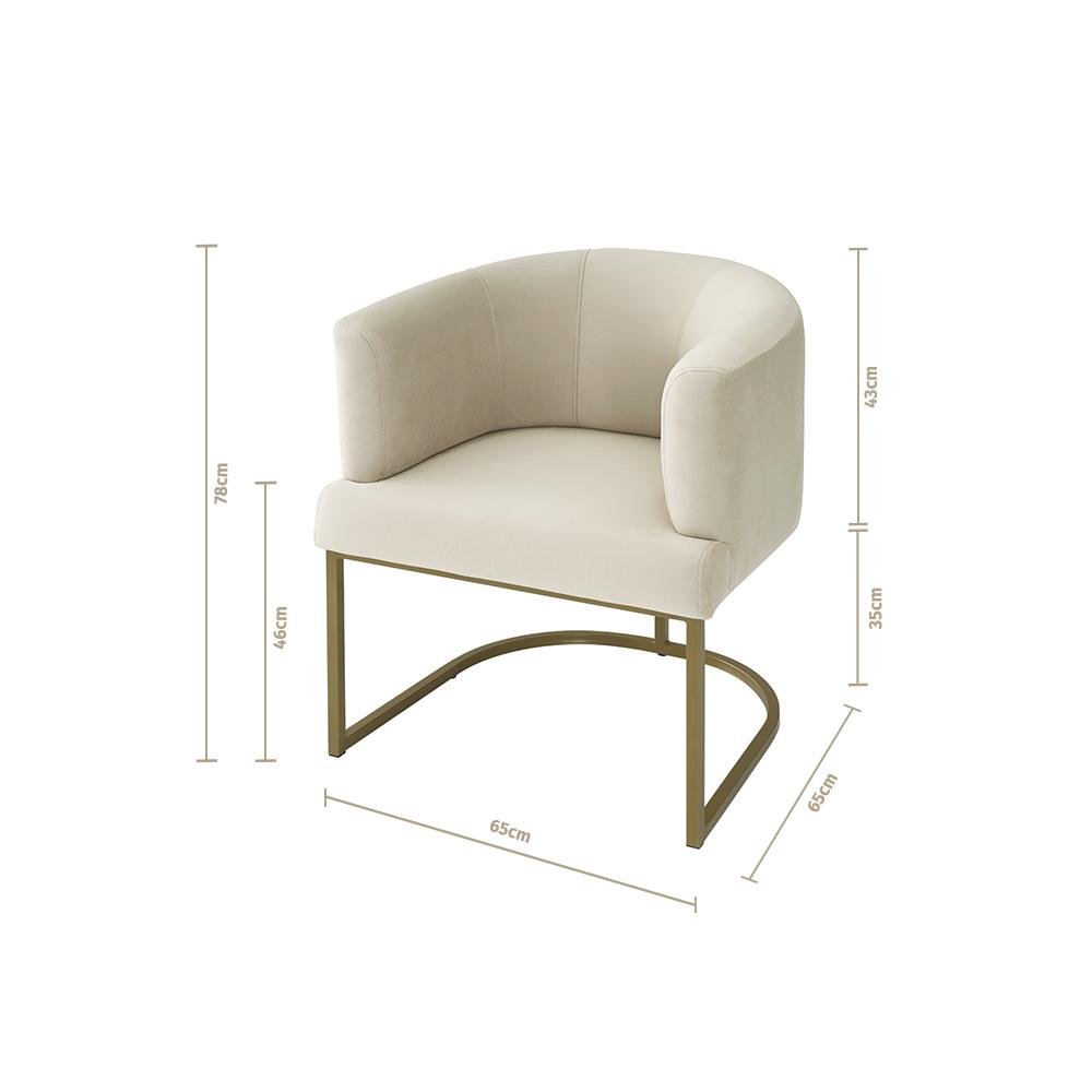 Poltrona Decorativa Arredondada Emi Base de Ferro Dourado em Veludo Bege Estofama | MadeiraMadeira