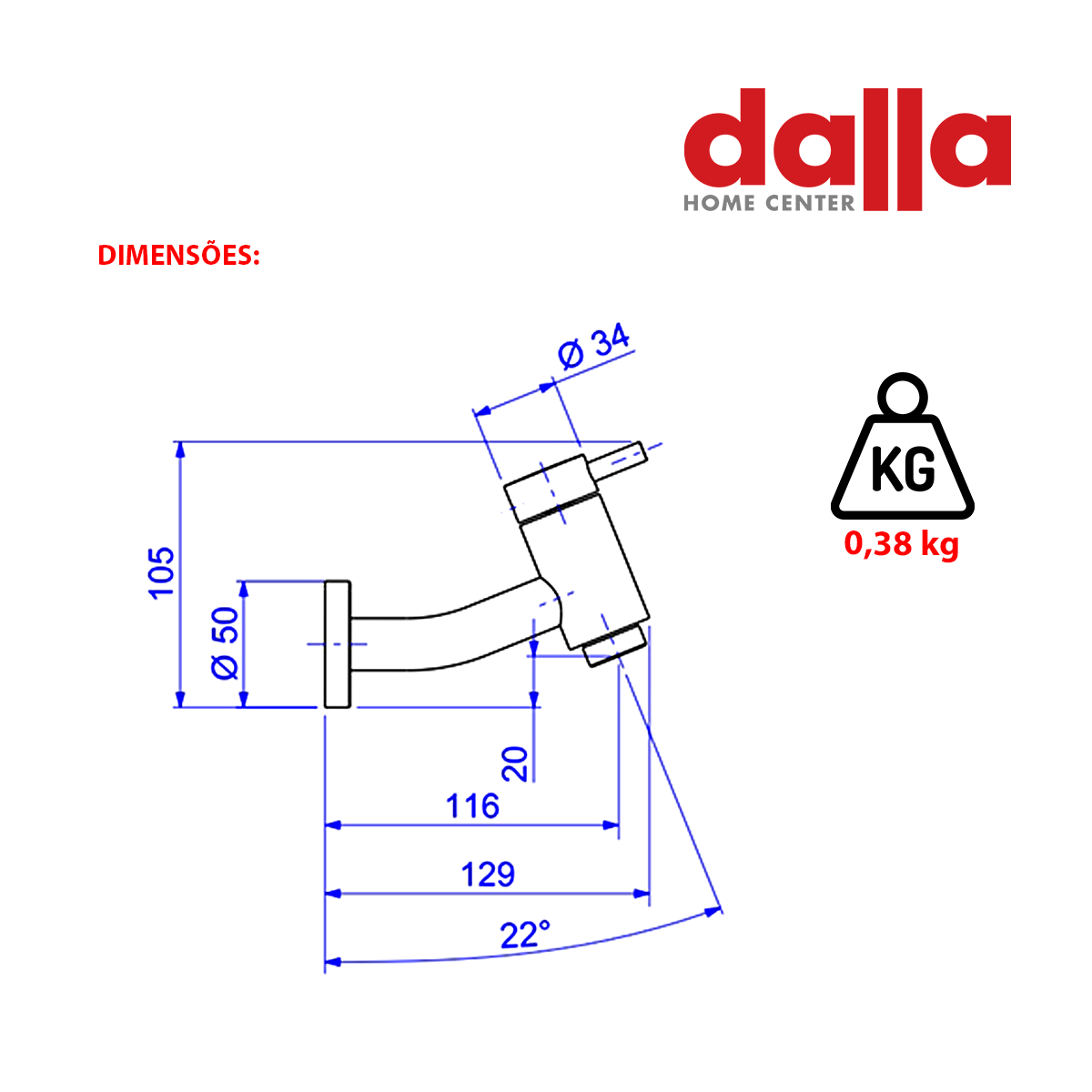 Torneira para Lavatório Deca Link 1174 Cromado de Parede | MadeiraMadeira