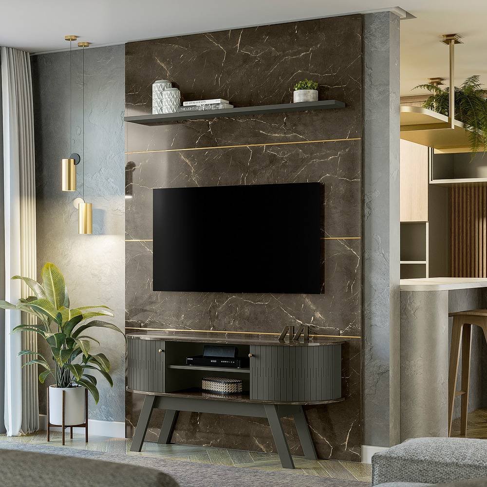 Rack Painel Piso Teto Luzia 154cm TV 65 2 Portas Jade Oliva Tana Decor Madetec | MadeiraMadeira