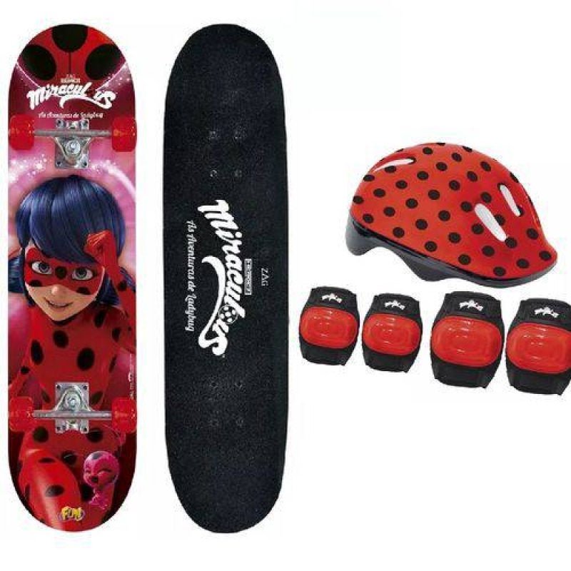 Skate Miraculous Ladybug Com Acessórios de Segurança Fun 8108-3 ...