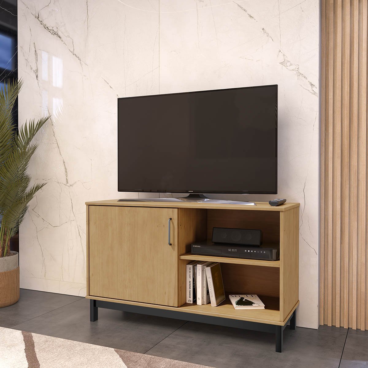 Rack Linha Madri Roble/Preto 1 Porta Madeira Pinus - Finestra 1941RP ...