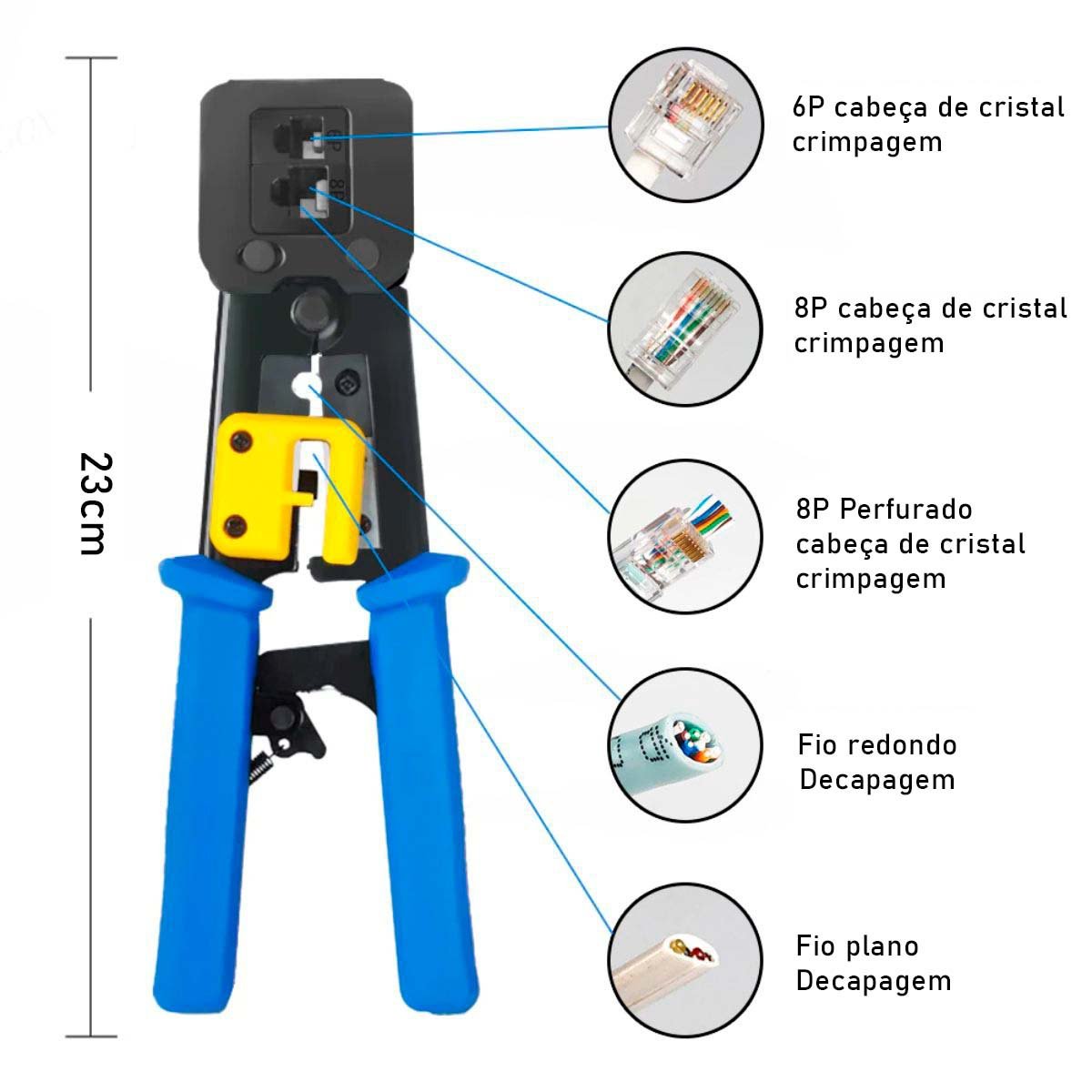Alicate Crimpagem Cabo Rede RJ45 RJ12 RJ11 Conector Vazado | MadeiraMadeira