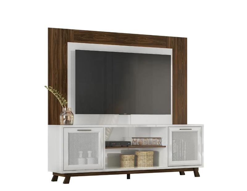 Bancada Gênesis Com Painel 1.8 para TV de até 75 Polegadas Palisandro/Branco - Mobler ...