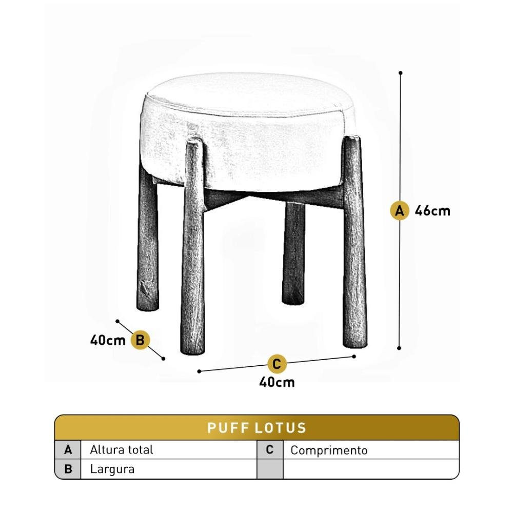 Puff Banqueta Lotus Luxo Madeira Maciça Castellar Móbile Linho Cinza ...