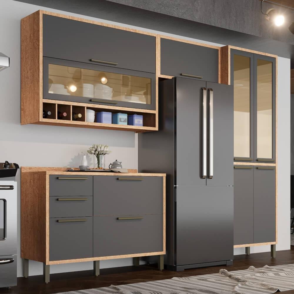 Cozinha Completa 4 Peças 100% Mdf Syrah:castanho/chumbo | MadeiraMadeira