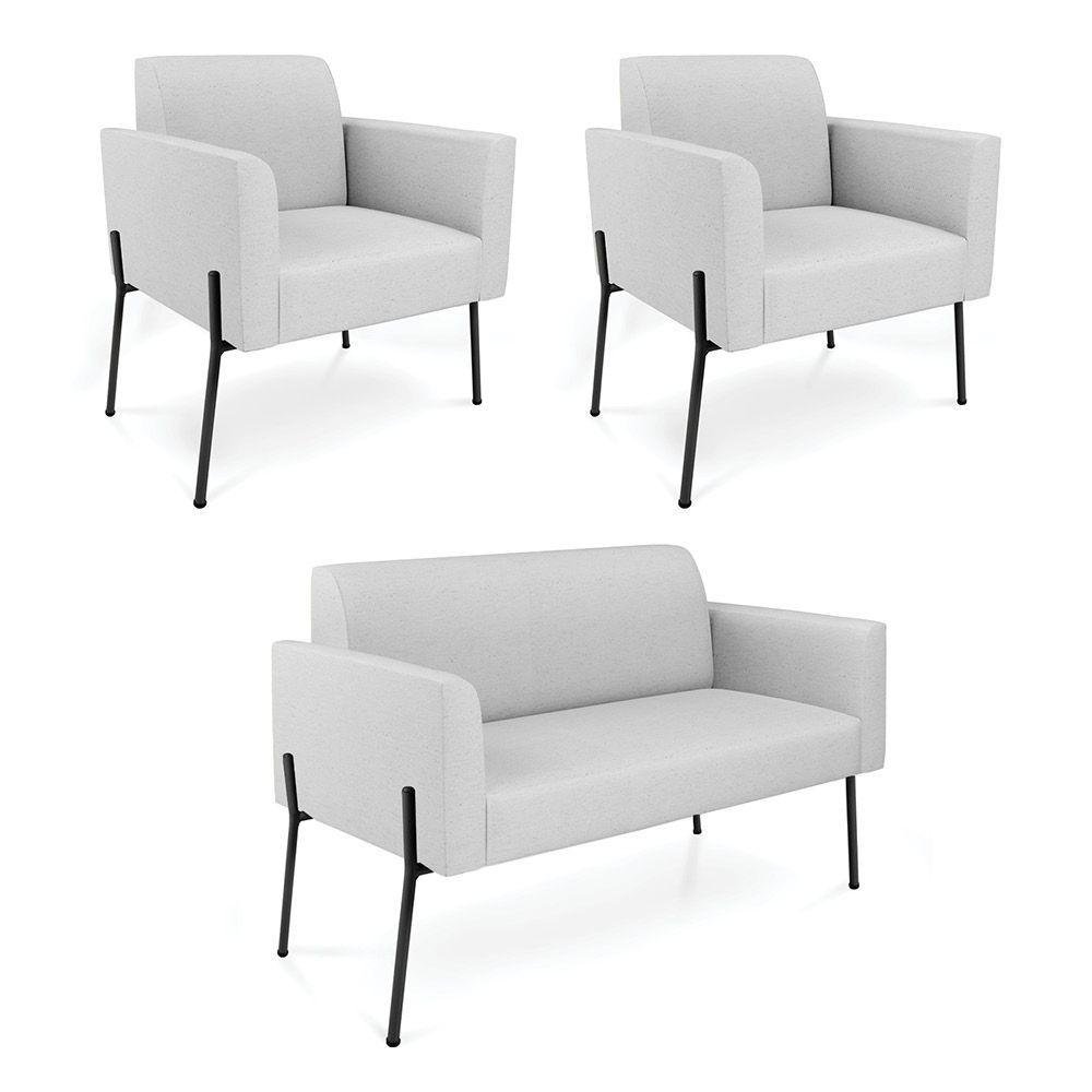 Sofá Namoradeira e 2 Poltronas Pé de Ferro Preto Marisa Linho D03 - D ...