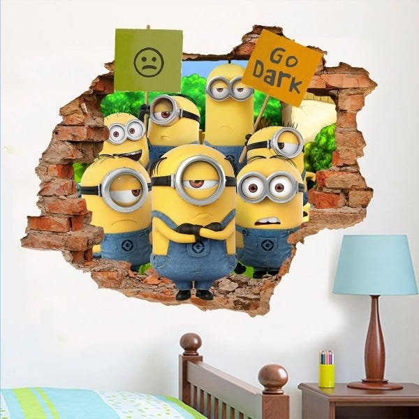 Adesivo de Parede Buraco Falso 3D Infantil Minions - M 61x75cm ...
