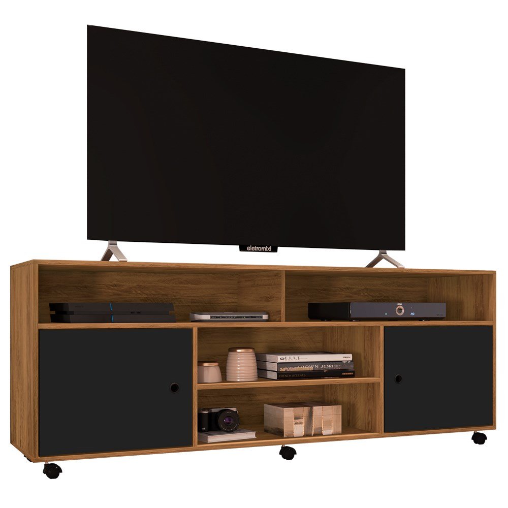 Rack Para TV 2 Portas Com Rodízios Reno Freijó/Preto Velluto - Móveis ...