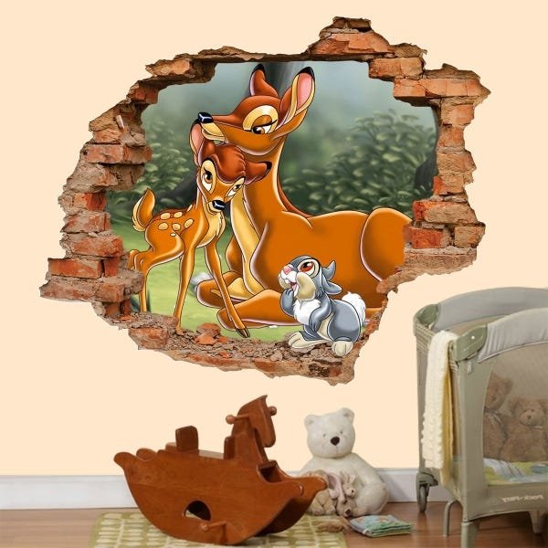 Adesivo de Parede Buraco Falso 3D Infantil Bambi - EG 100x122cm ...