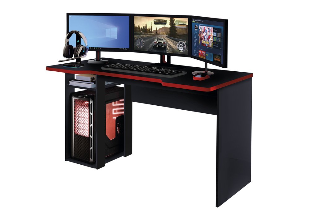 Mesa Gamer War Preto c/ Borda Vermelha | MadeiraMadeira
