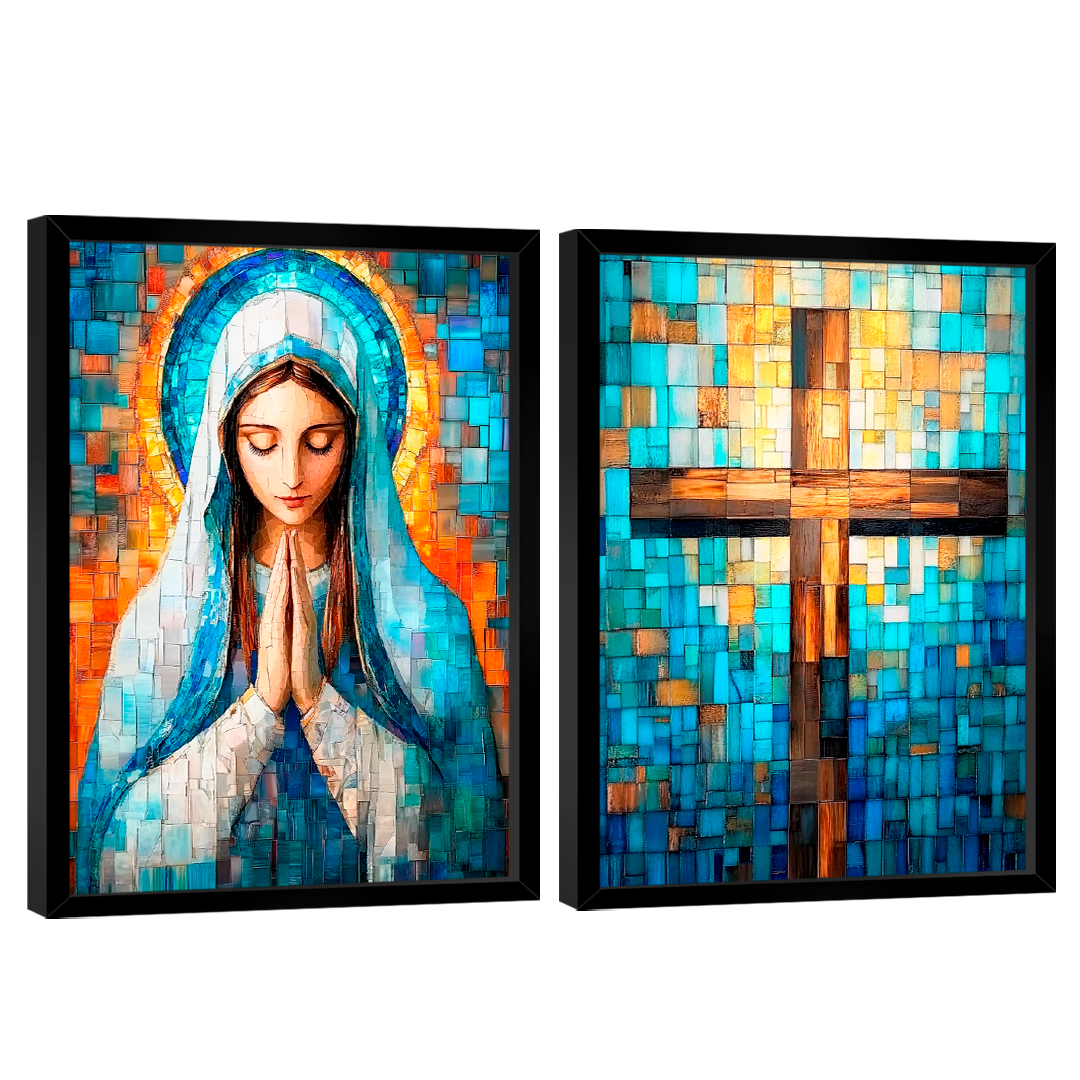 Quadro Decorativo Duo Maria e Cruz em Grid Art | MadeiraMadeira