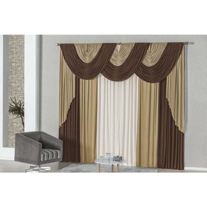 Cortina Elis 3M para Varão Duplo - Tabaco/Avelã/Palha | MadeiraMadeira