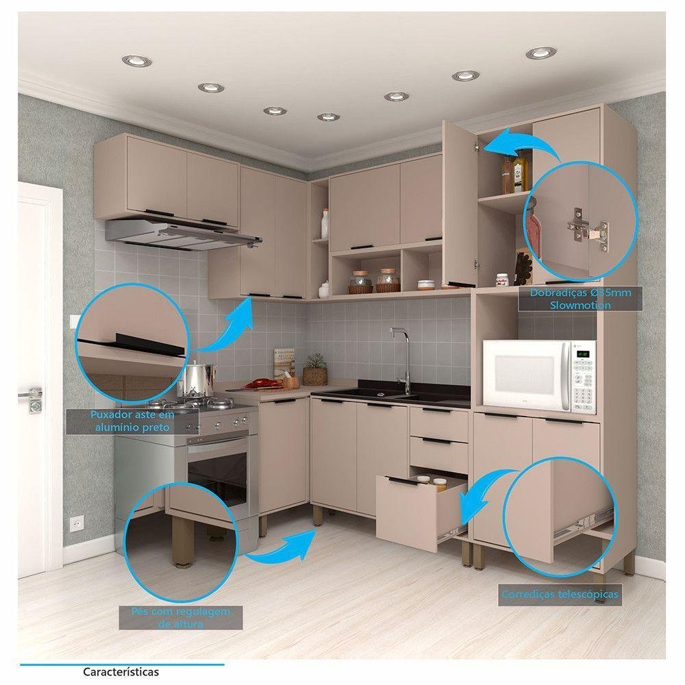 Cozinha Completa 6 Peças Balcões Aéreos sem Pia Stylo | MadeiraMadeira