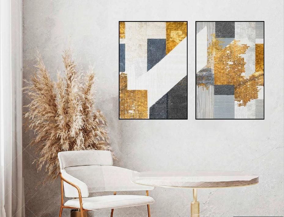Kit 2 Quadros Decorativo Linhas e Formas Orgânicas Abstratas 70x50cm ...