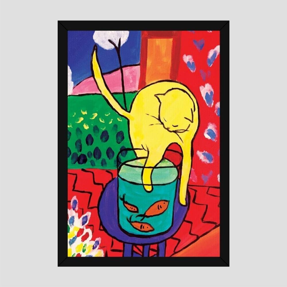Quadro Henri Matisse O Gato Com Peixes Vermelhos Vinil Moldura Preta ...