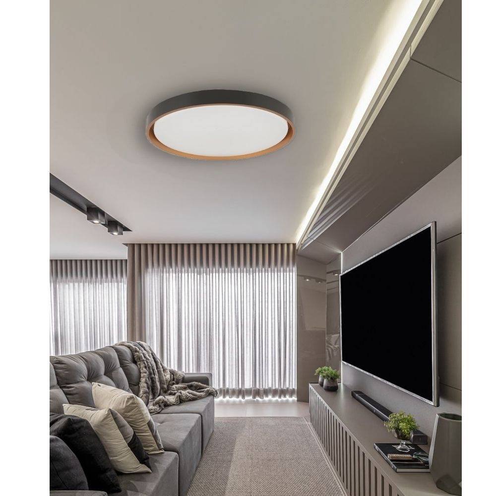 Plafon LED Moderno 48W Redondo Tipo Montana - Preto / Cobre ...