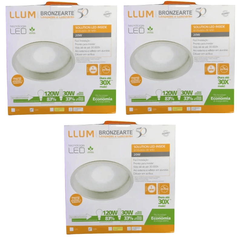 Kit 3 Luminárias Led de Embutir Branca Solution Led Inside LLUM - 127V ...