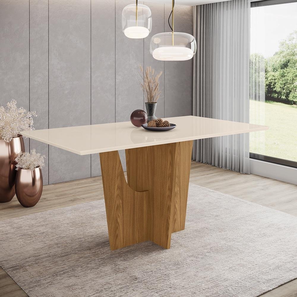 Mesa de Jantar Vertice 160 S/ Vidro Nature/off White - Henn ...