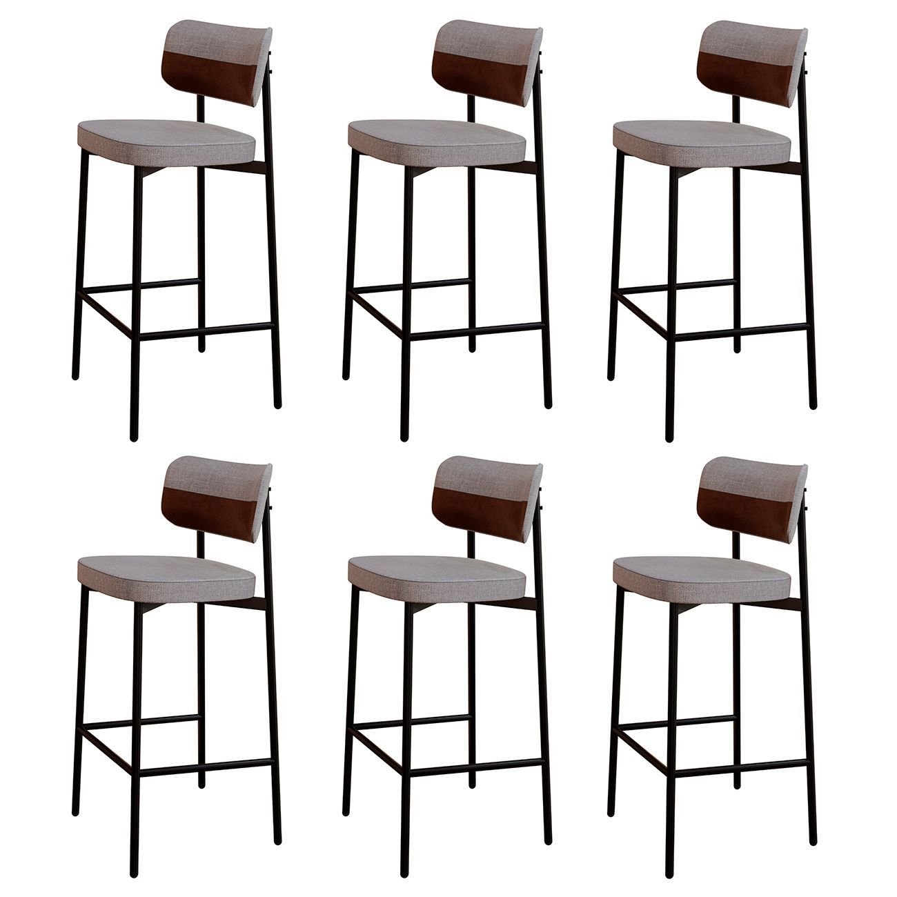 Banqueta Alta Bar Estofada Kit 6 Ella M25 Linho Cinza Cl/whisky ...