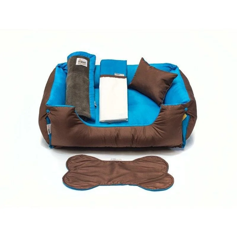 Kit Enxoval Pet Dupla Face Quadrado - Tamanho GG - Marrom/Azu ...