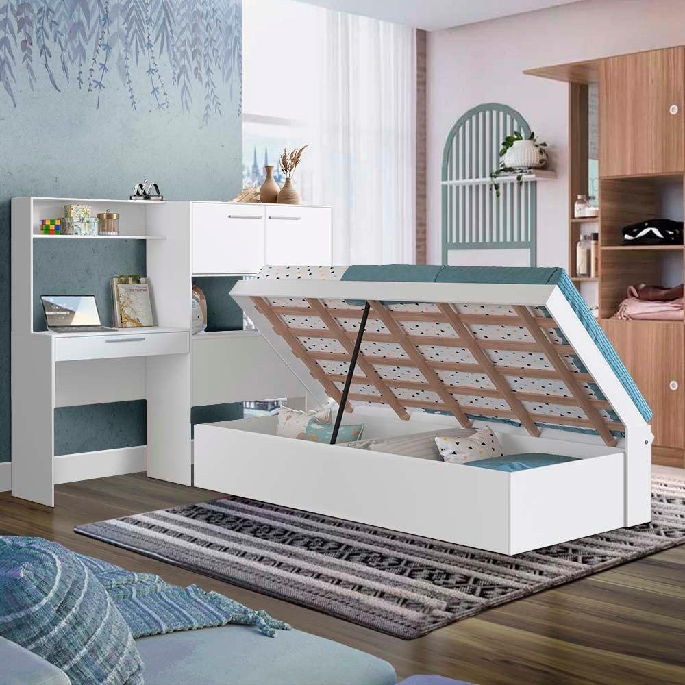 Conjunto Cama Baú Solteiro com Escrivaninha Branco Ingrid Shop Jm ...