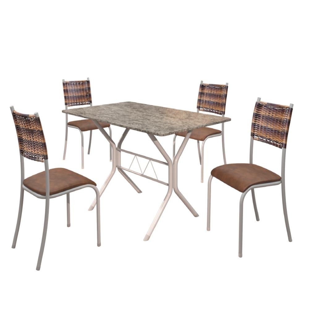 Conjunto De Mesa Roma Com 4 Cadeiras 1,20m Madmelos Branco / Granitado | MadeiraMadeira