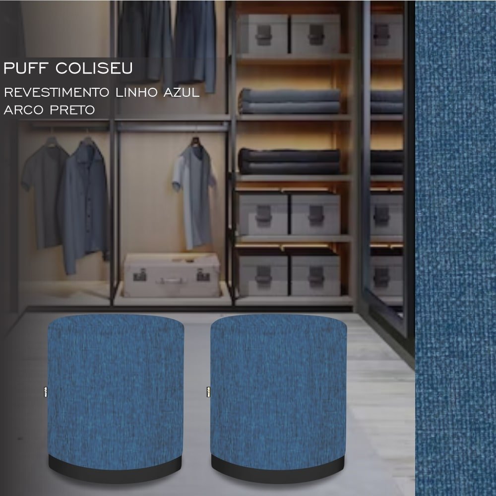 Puff Base Preta Redondo Moderno Luxo 50cm Linho 2un Egmobile Puff ...